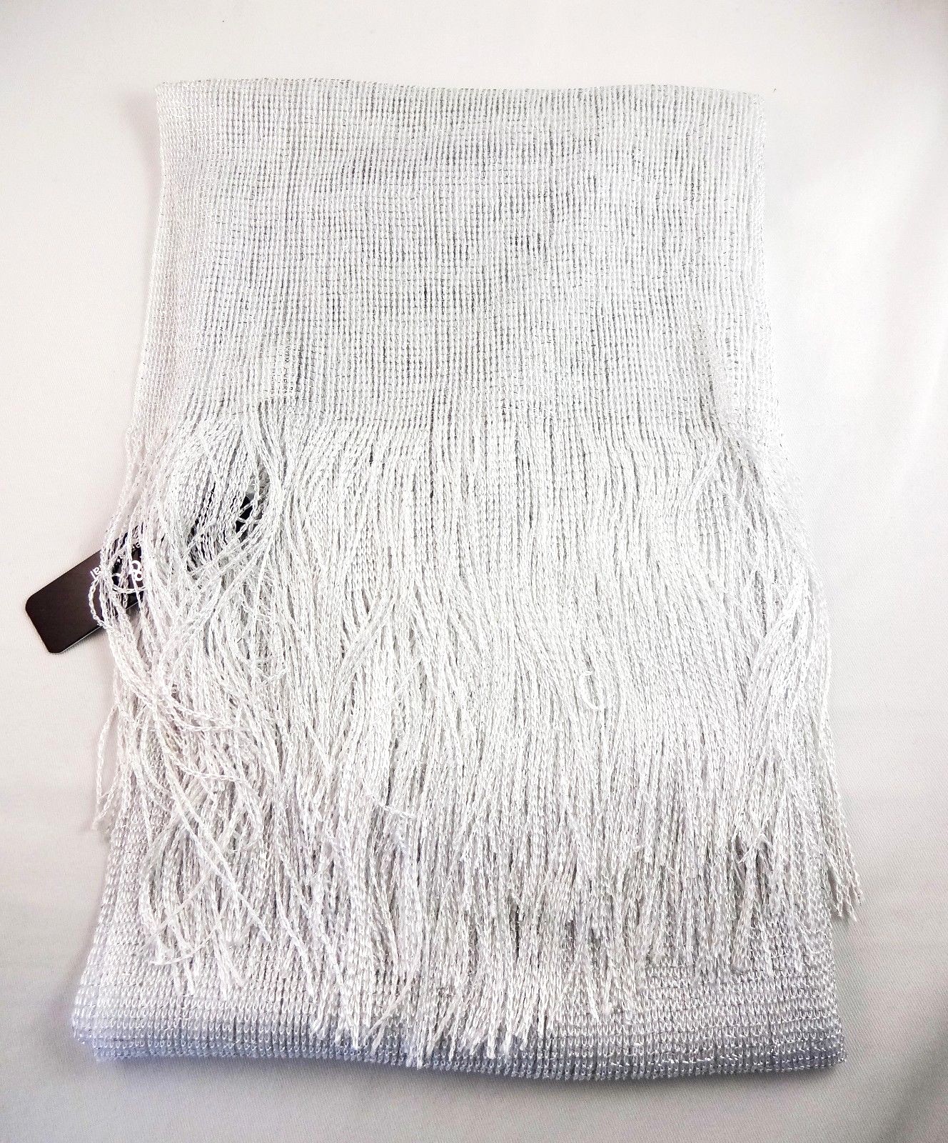 White Scarf Silver Threads Fringed Edges Sheer Lightweight Prom Bridal ...