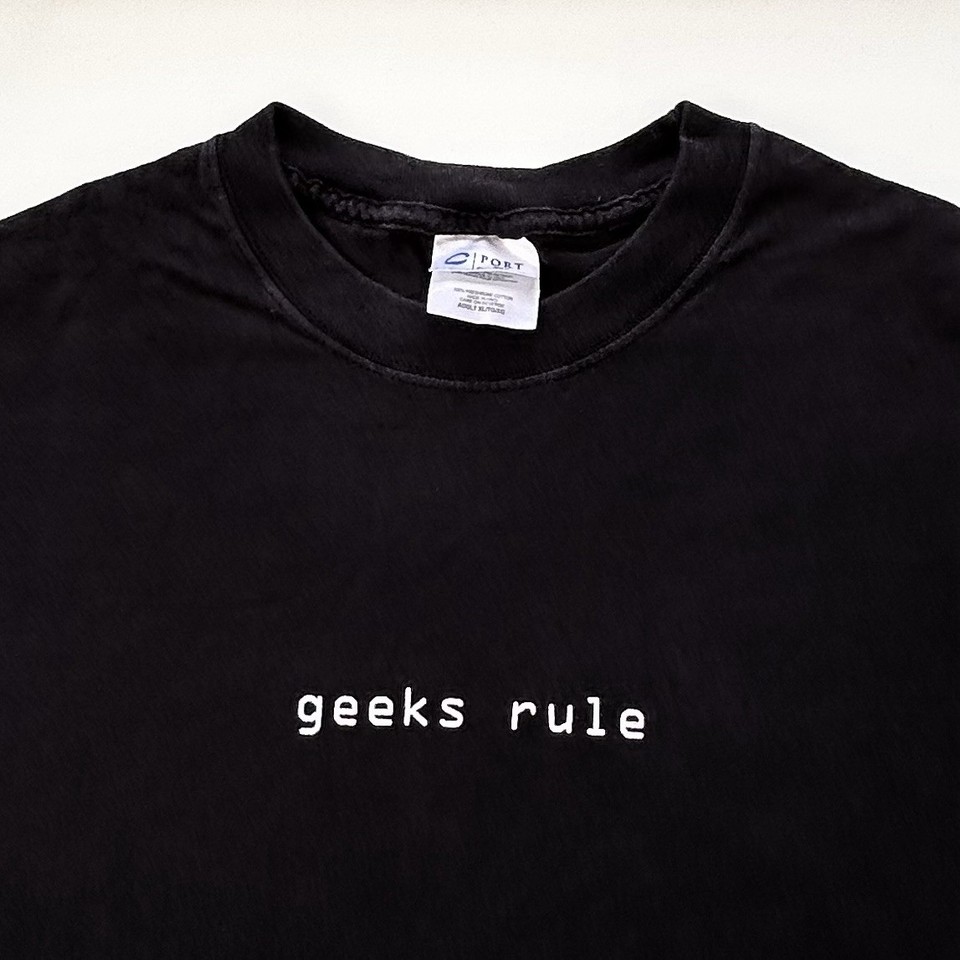 Vintage Y2K Microsoft Geeks Rule Black Graphic T Shirt Tech Promo Size ...
