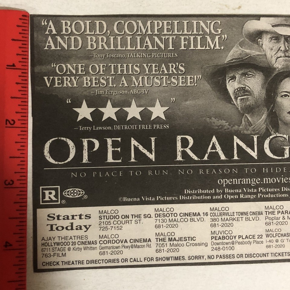 Open Range Western Movie Vintage Print Ad Kevin Costner Robert Duvall ...