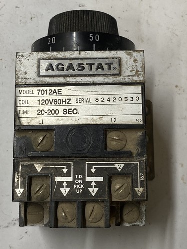 Agastat 7022AE Time Delay Relay, 2PDT, 110/120V Coil, OFF-Delay, 20-200 ...