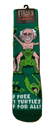 FREAKER FEET Socks Free Turtles for All Fun Colorful Cotton Crew Green ...