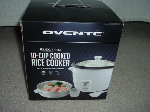 Ovente 10 Cup Cooked Rice Cooker w/ Aluminum Steamer Tray White Brand ...