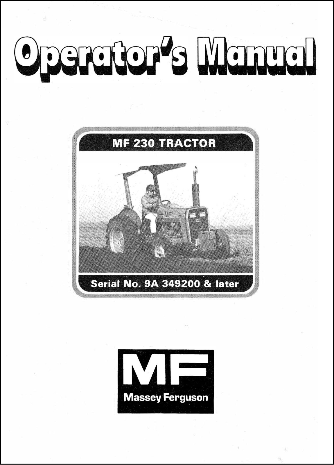 230 Tractor Operator Maint Instruction Manual Fits Massey Ferguson ...