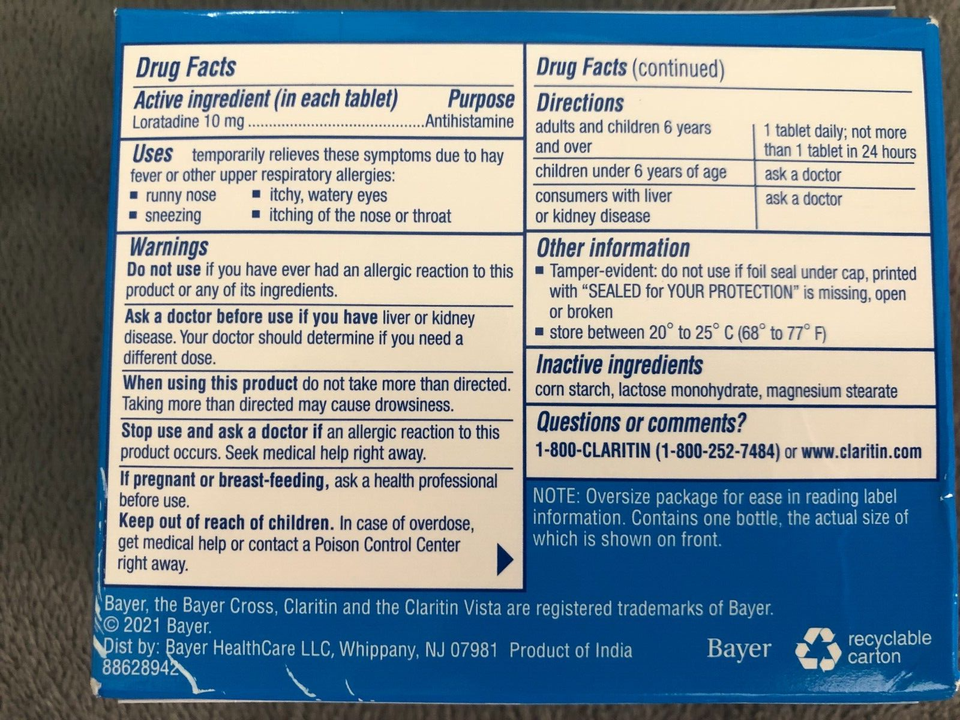 New Claritin Allergy 100 10mg Tablets 24 Hour Antihistamine Sneezing ...