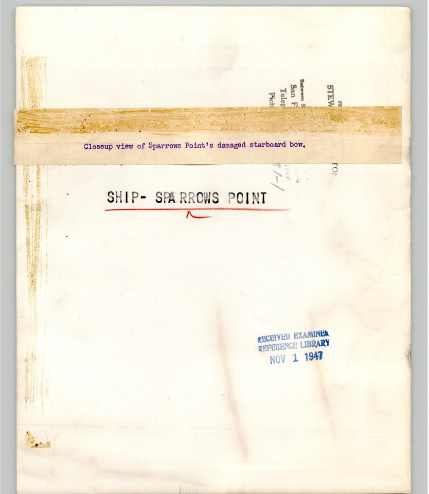 COLLISION DAMAGE of STEAM SHIP 'Sparrows Point' VINTAGE 1947 Press ...