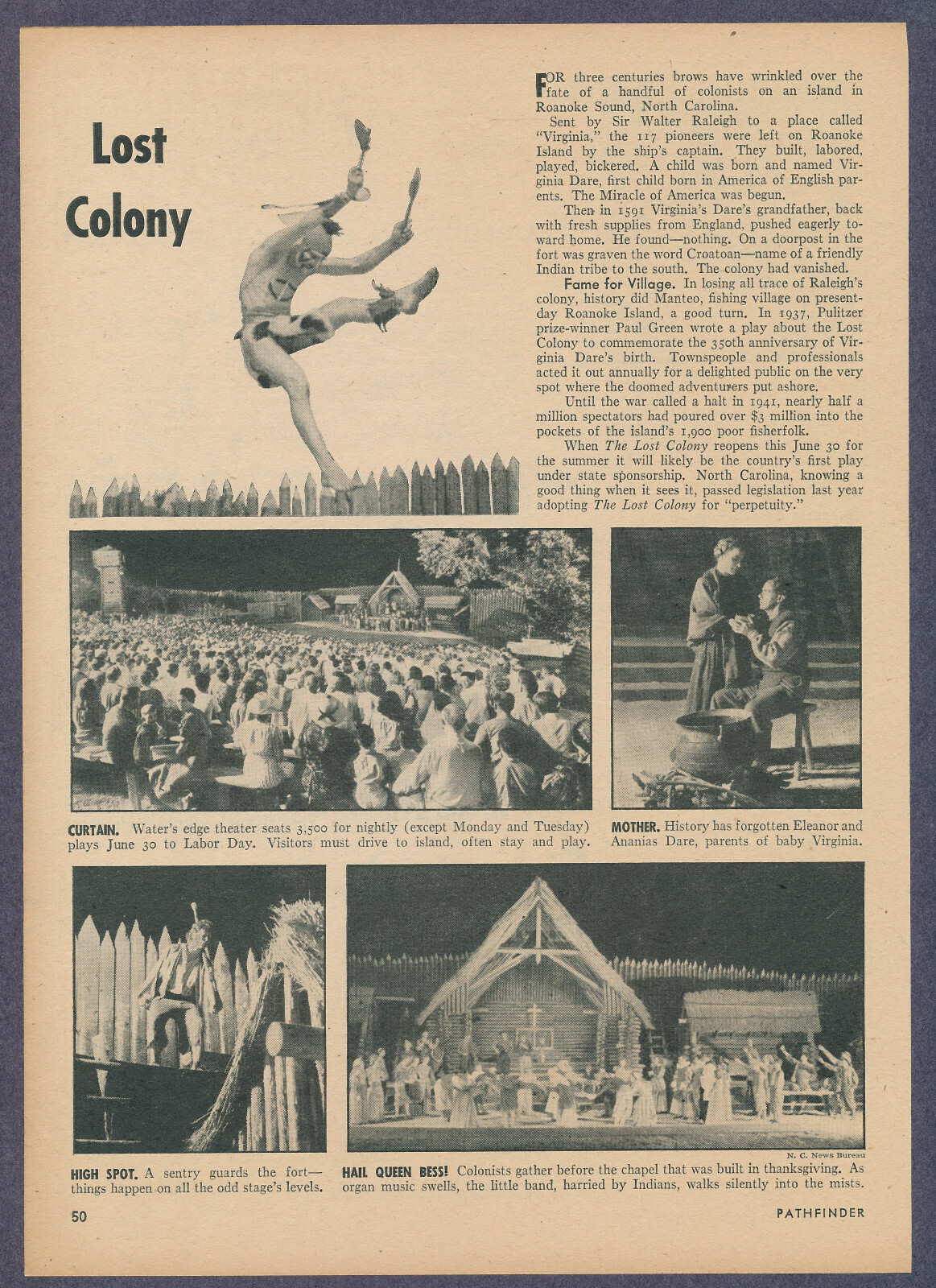 Lost Colony Play Theater Roanoke Virginia Dare Vintage Magazine Article ...