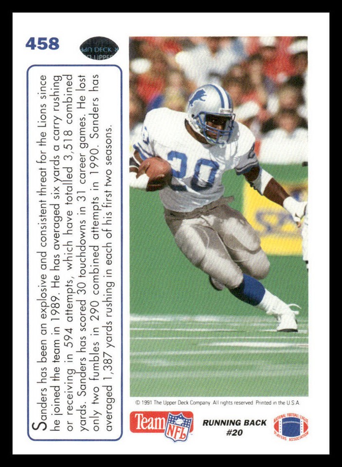 1991 Upper Deck Barry Sanders #458 Team MVP | eBay