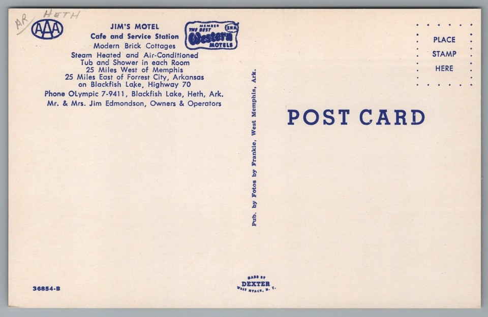 Heth AR Jim's Motel US Hwy 70 Roadside Blackfish Lake c1960 Postcard | eBay