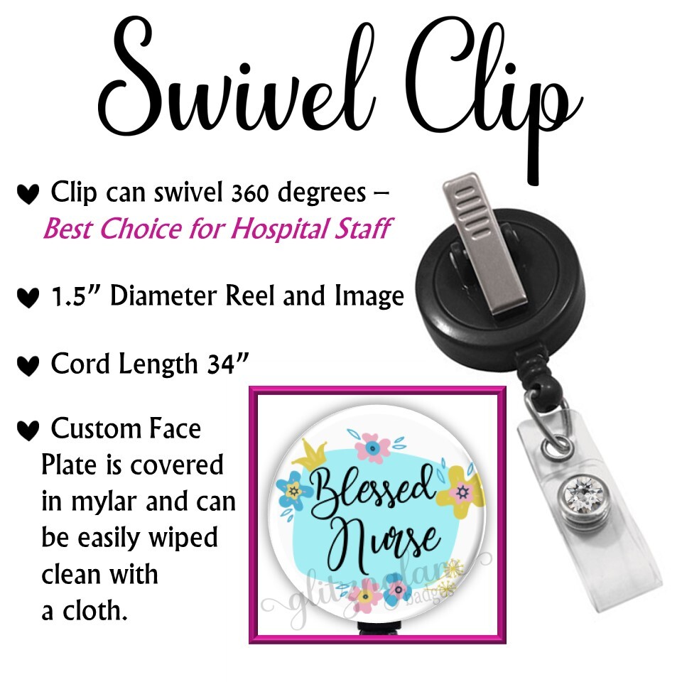 Blessed Nurse Badge Holder, Retractable Badge, Pretty Badge Reel GG1057 ...