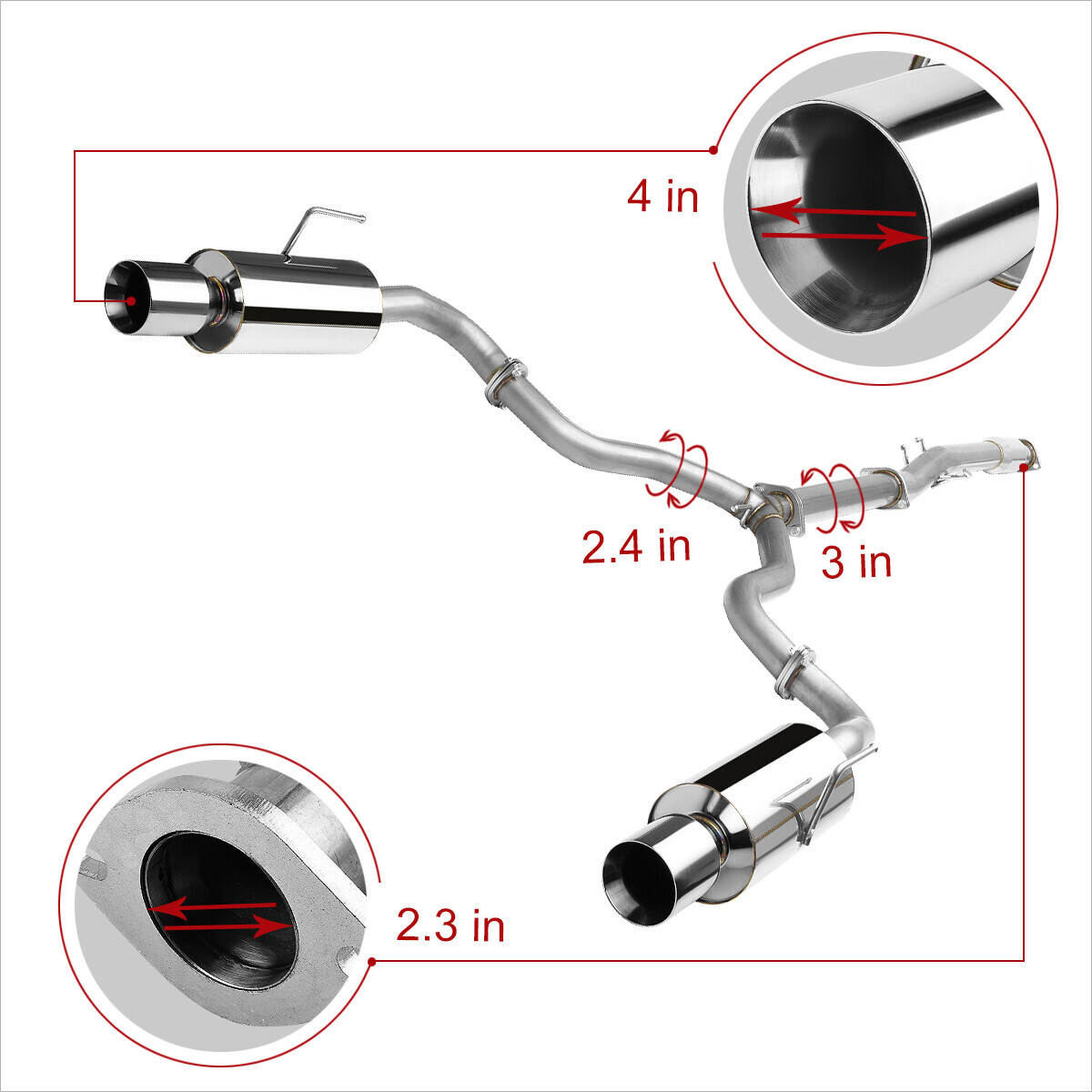 4" DUAL ROLL TIP MUFFLER CATBACK EXHAUST SYSTEM FOR 07-12 ALTIMA SEDAN ...