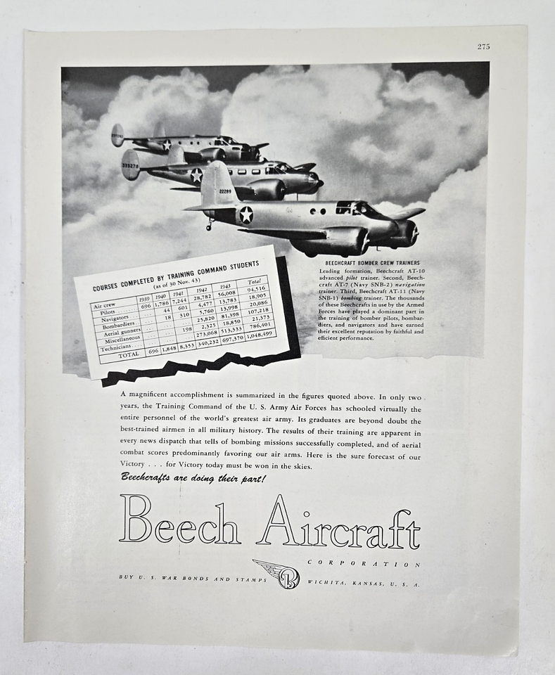 1944 Beech Aircraft WWII Army Air Forces Trainer Planes Print Ad ...