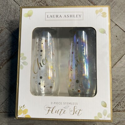 Laura Ashley Stemless Champagne Flute Set 2 Piece Cheers Toast Party 8 ...