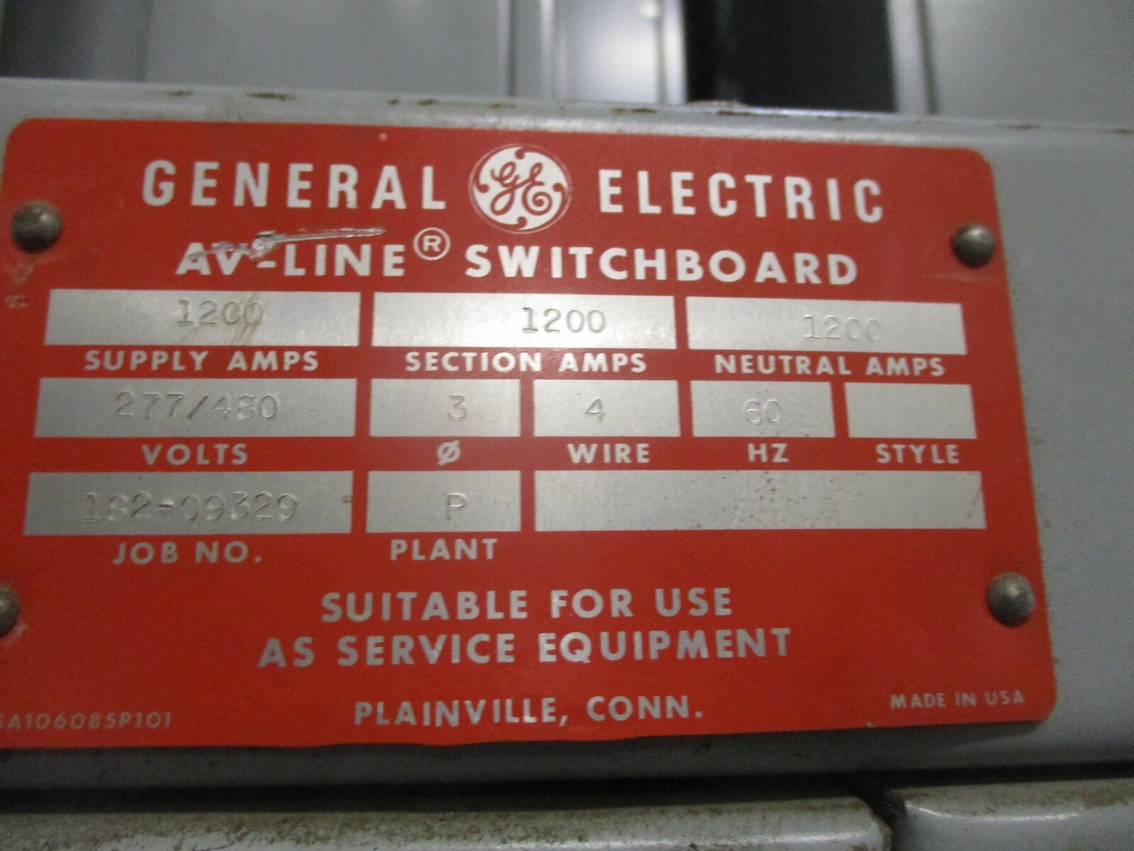 GE AV LINE QMR/THFP SWITCHBOARD 1200 AMP 277/480 VOLT- E2346 | eBay