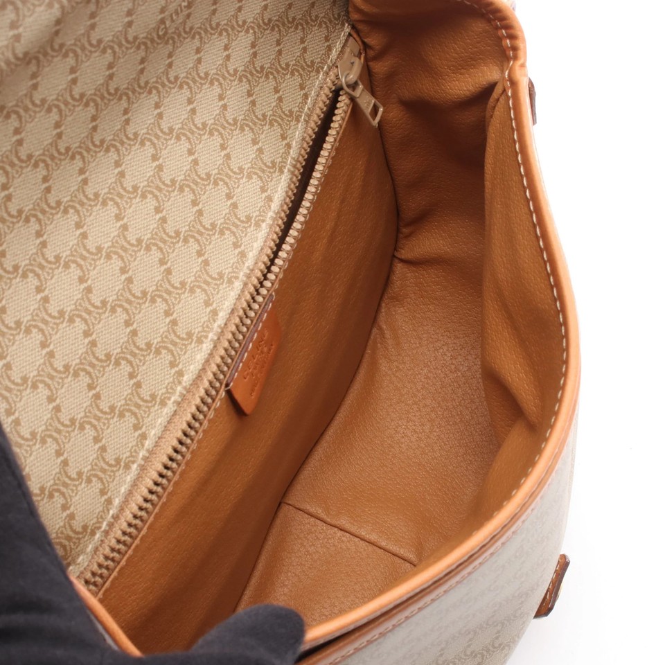 CELINE Macadam Shoulder Bag PVC Leather Beige Light Brown Gold Hardware ...