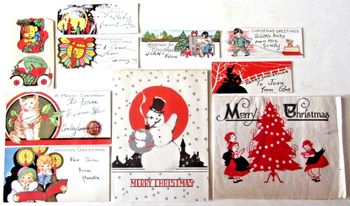 RARE 1930S VINTAGE CHRISTMAS GREETING CARD TAG STICKER LOT SNOWMAN ...