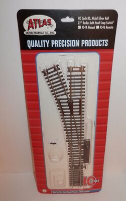 Atlas HO Scale Code 83 Nickel Silver 22" Radius Left Hand Manual Switch ...