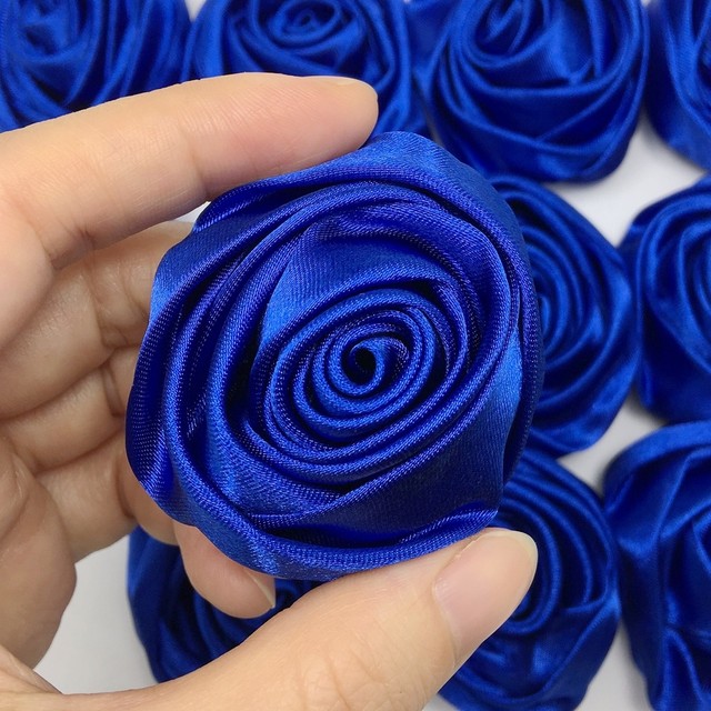 24pc Blue 2" Satin Ribbon Rose Flowers DIY Wedding Bridal Dress Bouquet ...