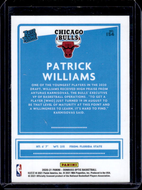 2020 Panini Donruss Optic Rookie RC #154 Patrick Willams NM/MT | eBay