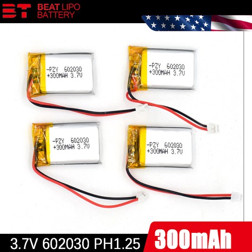 4X 602030 3.7V 300mAh rechargeable Lipo battery with 1.25 connector For ...