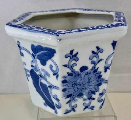 Vintage Blue And White Cachepot Chinoiserie Square Footed Planter ...