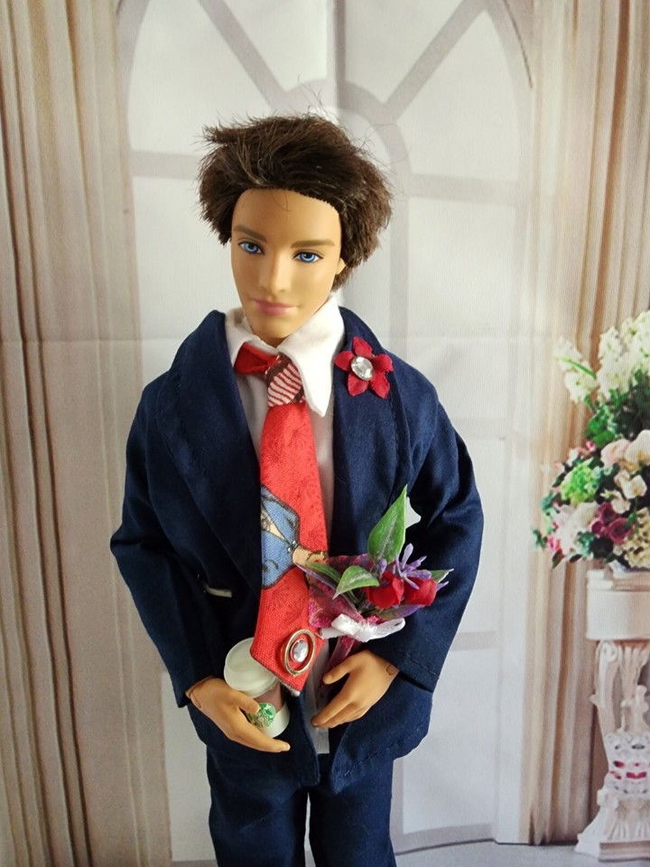 HANDMADE MADE FOR KEN ALAN DOLL BLUE SUIT LADY TIE FASHION CLOTHES SET ...