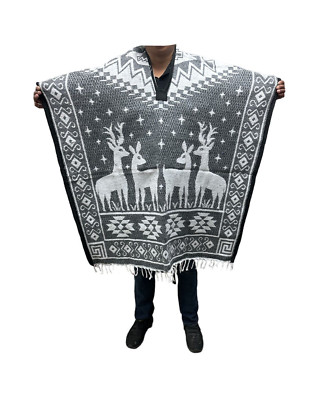 MEXICAN PONCHO ,DEER ,WINTER, SARAPE , REVERSIBLE , GABAN , HEAVY ...