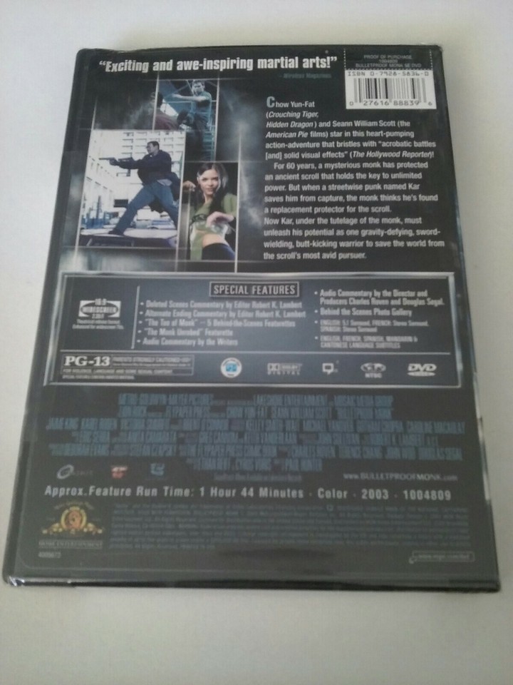 Bulletproof Monk (DVD, 2003) WS Seann William Scott, Yun-Fat Chow BRAND ...