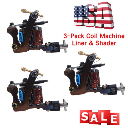 3-pack Cast Iron 10 Wrap Coils Tattoo Machine Gun for Liner Shader ...