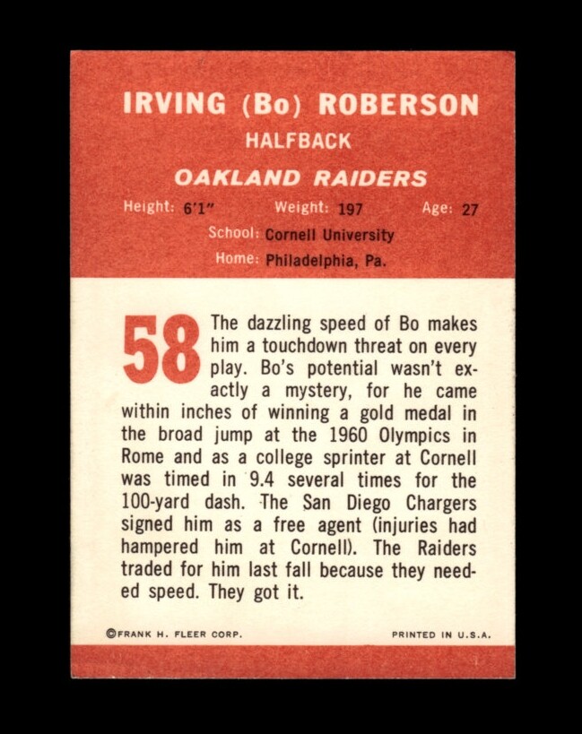 1963 Fleer Set-Break # 58 Bo Roberson RC LOW GRADE *GMCARDS* | eBay