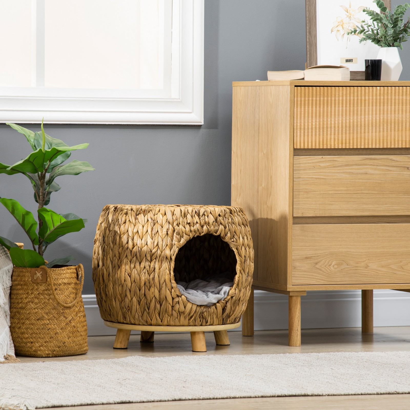 Rattan Cat House Stool, Wicker Kitten Bed for Outdoors and Indoors w ...