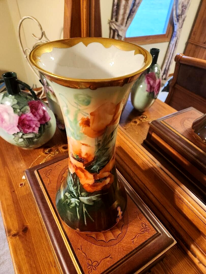 Large Limoges Pickard Hand Painted Poppy Vase, Artist Signed | eBay