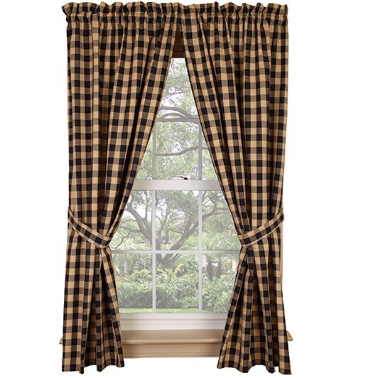 New Rustic Farmhouse PRIMITIVE BLACK CHECK PANELS Drapes Curtains 84 ...