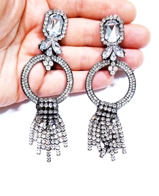 Clear Oversized Rhinestone Chandelier Earrings Bridal Prom 4.2 inch | eBay
