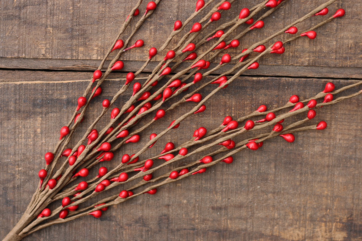 Red Pip Berry Picks Set/2 Classic Artificial Floral Primitive Decor 18 ...