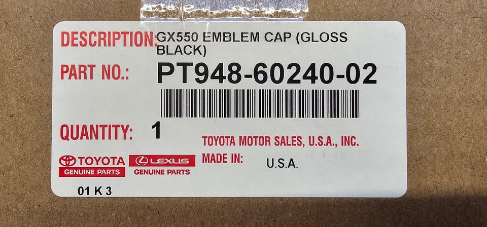 GENUINE NEW OEM GLOSS BLACK LEXUS GX 550 BLACK OUT EMBLEM OVERLAY PT948 ...