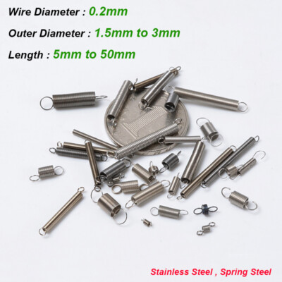 10 Pcs Tension Springs Extension Spring 0.2mm Wire Diameter OD 1.5mm to ...