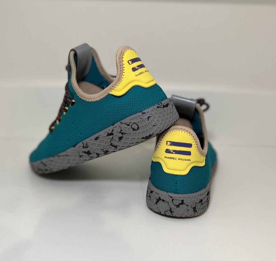 Adidas Pharrell Williams Tennis HU Men's Shoes Teal-Yellow-Grey Marble ...