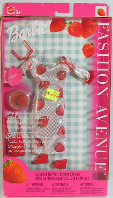 BARBIE 2002 FASHION AVENUE STRAWBERRIES SHIMMERY DRESS w/LIP GLOSS ...