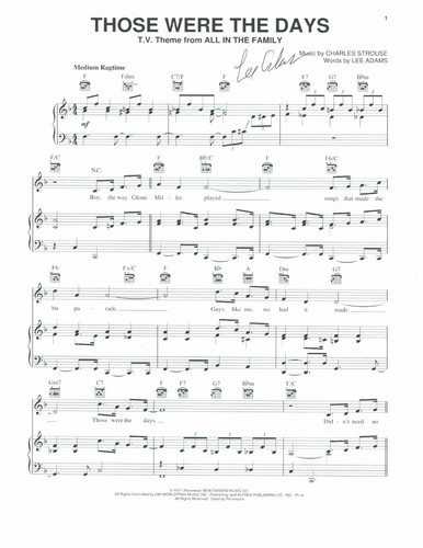 LEE ADAMS SIGNED AUTOGRAPH "THOSE WERE THE DAYS" SHEET MUSIC - ALL IN ...