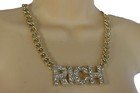 Women Gold Metal Fashion Necklace Chunky Chain Link Jewelry RICH Bling ...
