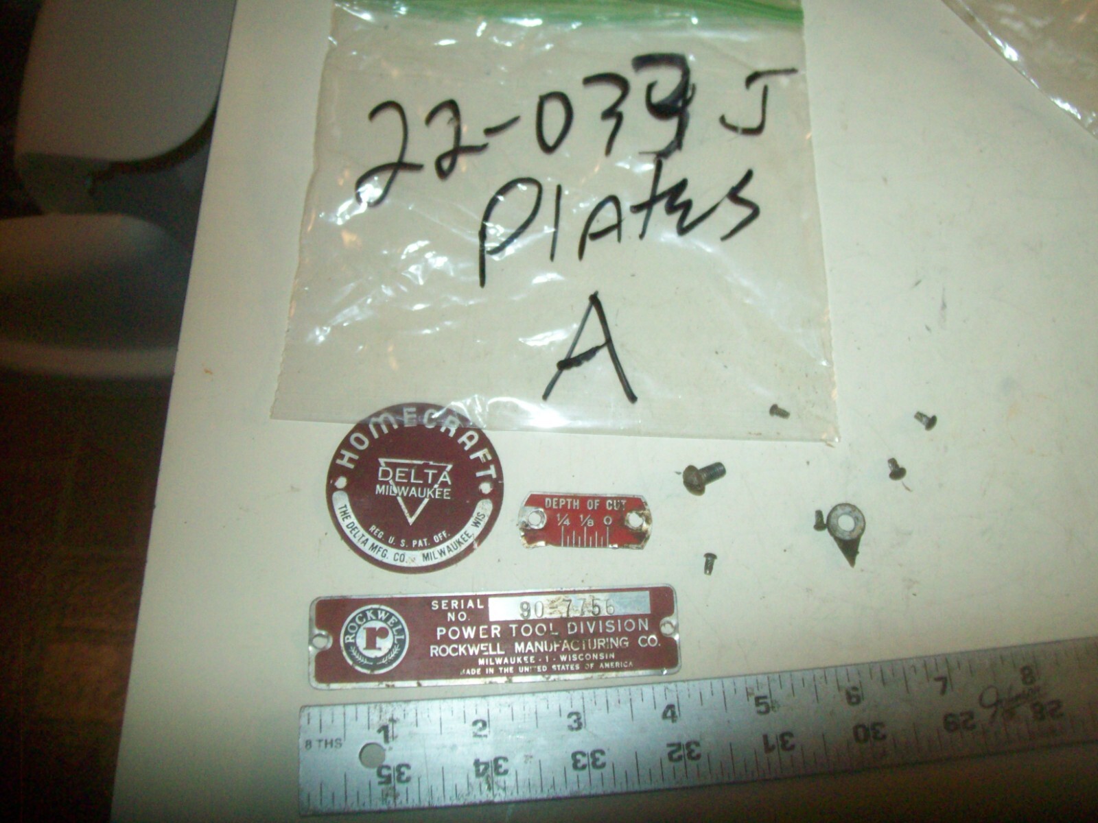 Name & Model Plates Brads From Delta Milwaukee Homecraft Jointer Serial ...