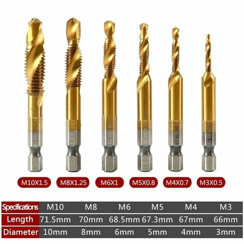 6x Hex Shank Titanium Plated Screw Thread Drill Bit Set Compound Tap ...