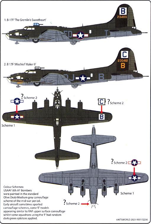 Kits World Decals 1/72 BOEING B-17F FLYING FORTRESS 95th & 96th BOMB ...