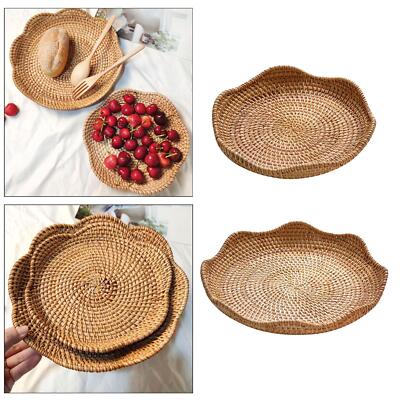 Round Rattan Serving Tray Food Storage Display Hand Woven Container ...