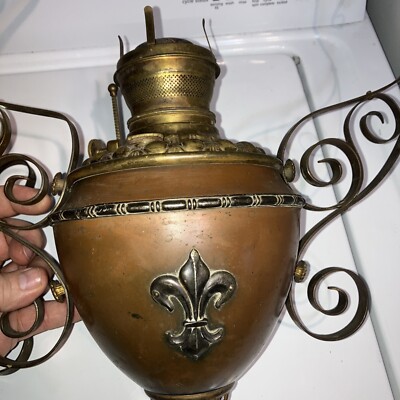 Antique Gilt Brass Copper Hanging RetractableStanding Oil Gas Lamp ...