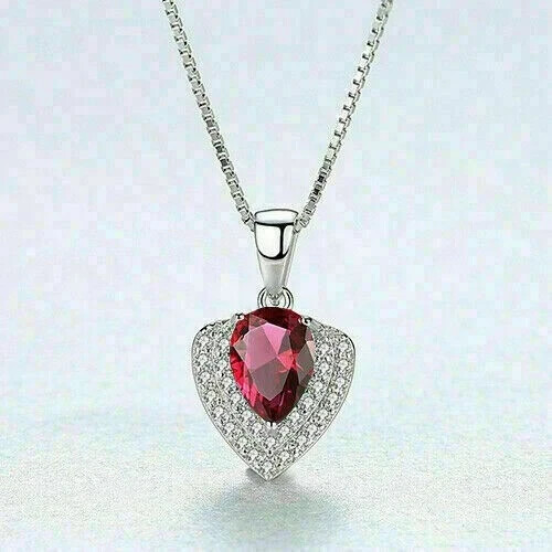 2Ct Pear Lab-Created Red Ruby Women Pendant in 14K White Gold Plated | eBay