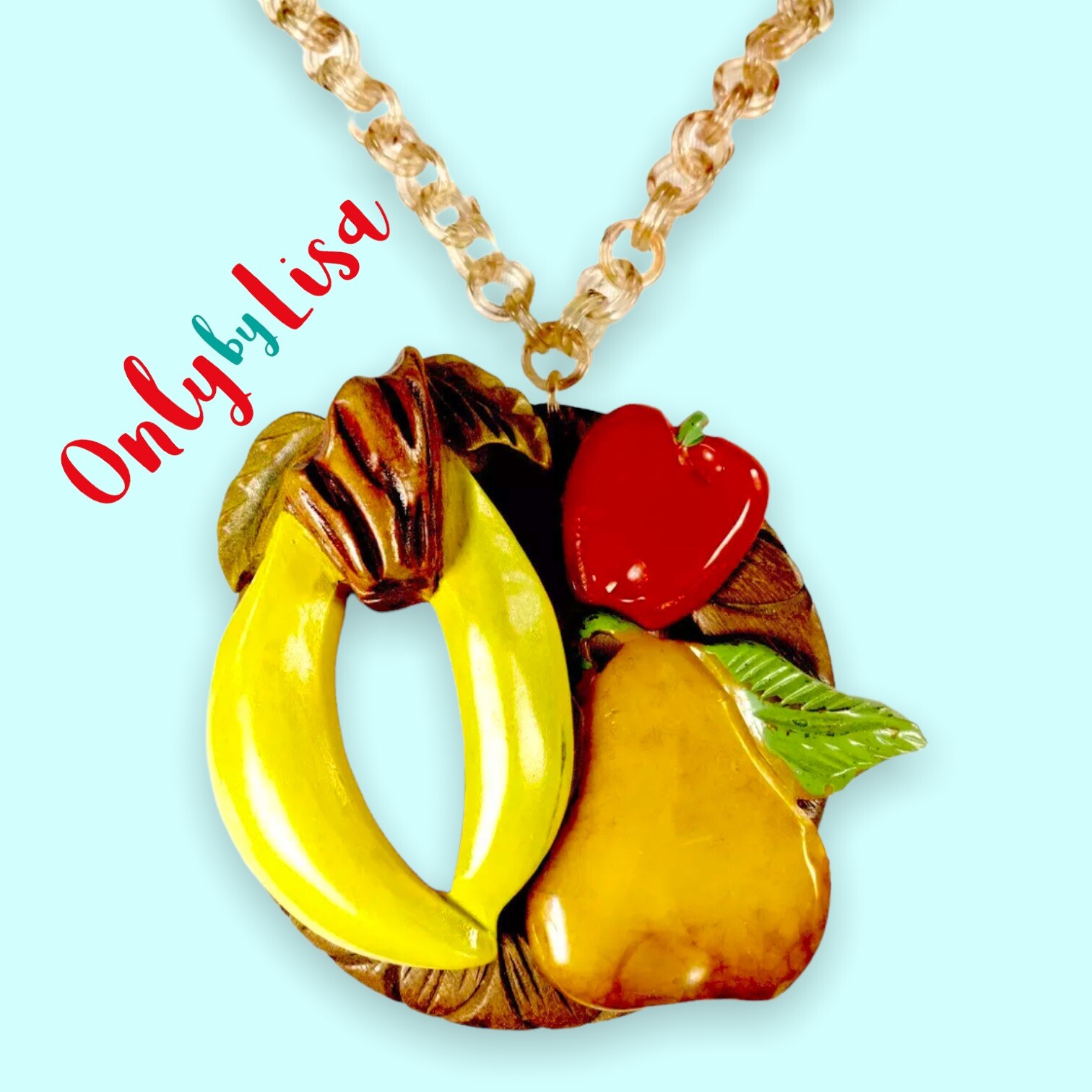 Carved Wood, Bakelite & Celluloid, Realistic Fruit Pe… - Gem