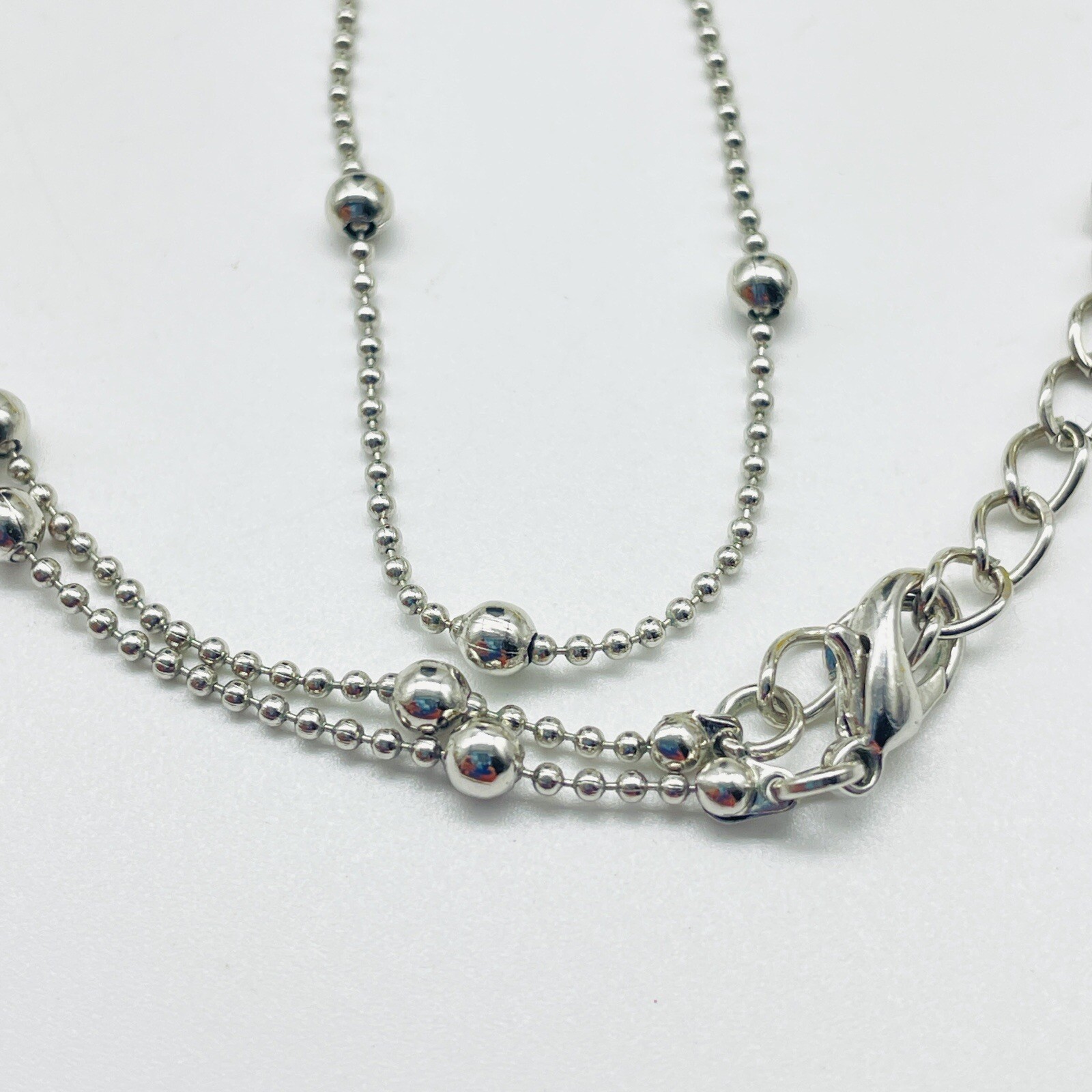 Metallic Bead Station Necklace Silver Tone Classic Career Cosplay LARP ...