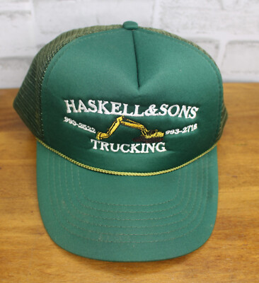 Vintage Trucker Hat Snapback Haskell & Sons Trucking Excavator Green ...