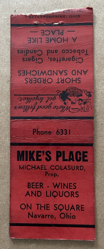 Vintage MIKE'S PLACE on the Square Matchbook Cover Navarre OH Short ...